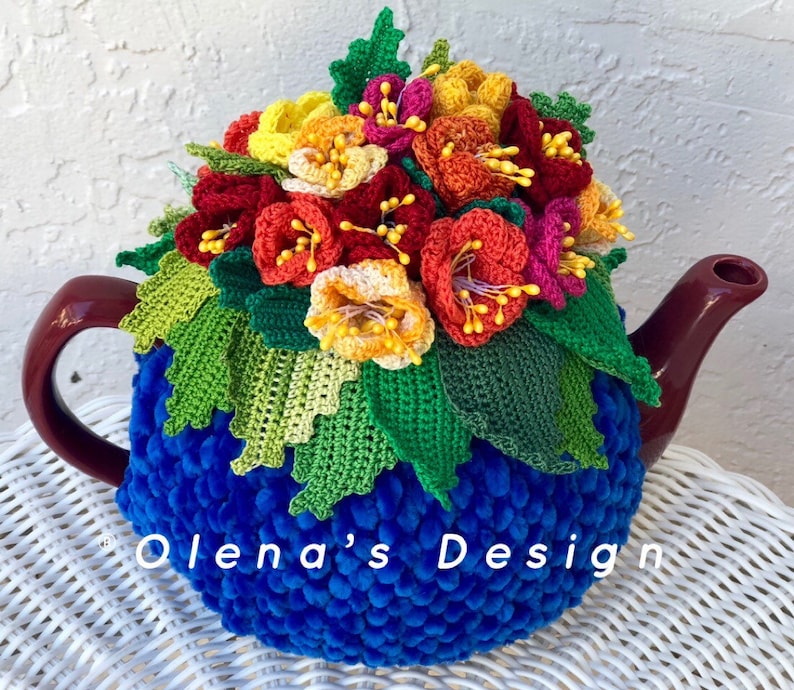 Crochet Tea Cozy Blue Tea Cover Tulips Field Tea Cosy Tea - Etsy