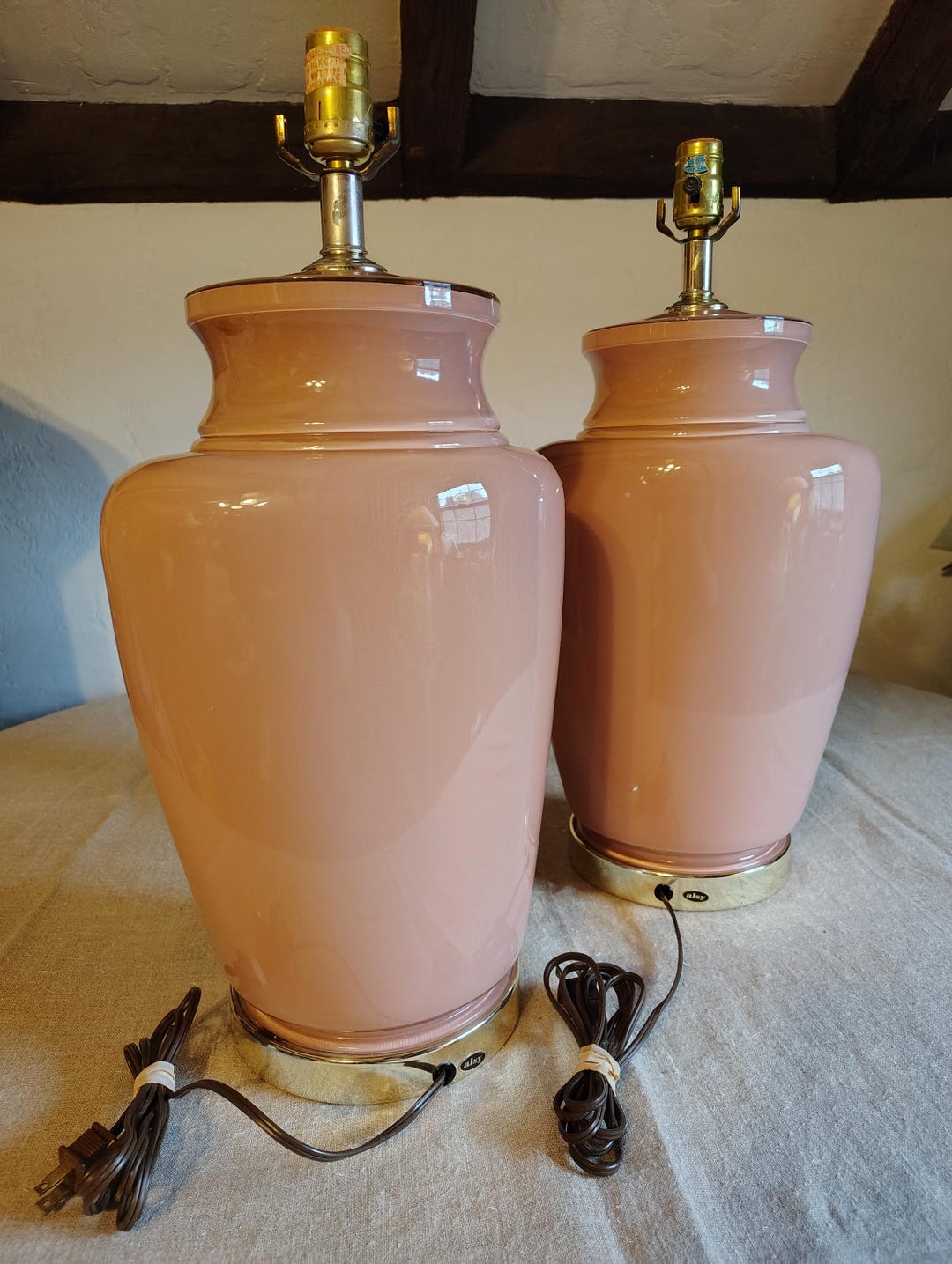 Pair of '80s Mauve/lilac Inside-painted Glass Table Lamps From Highly ...