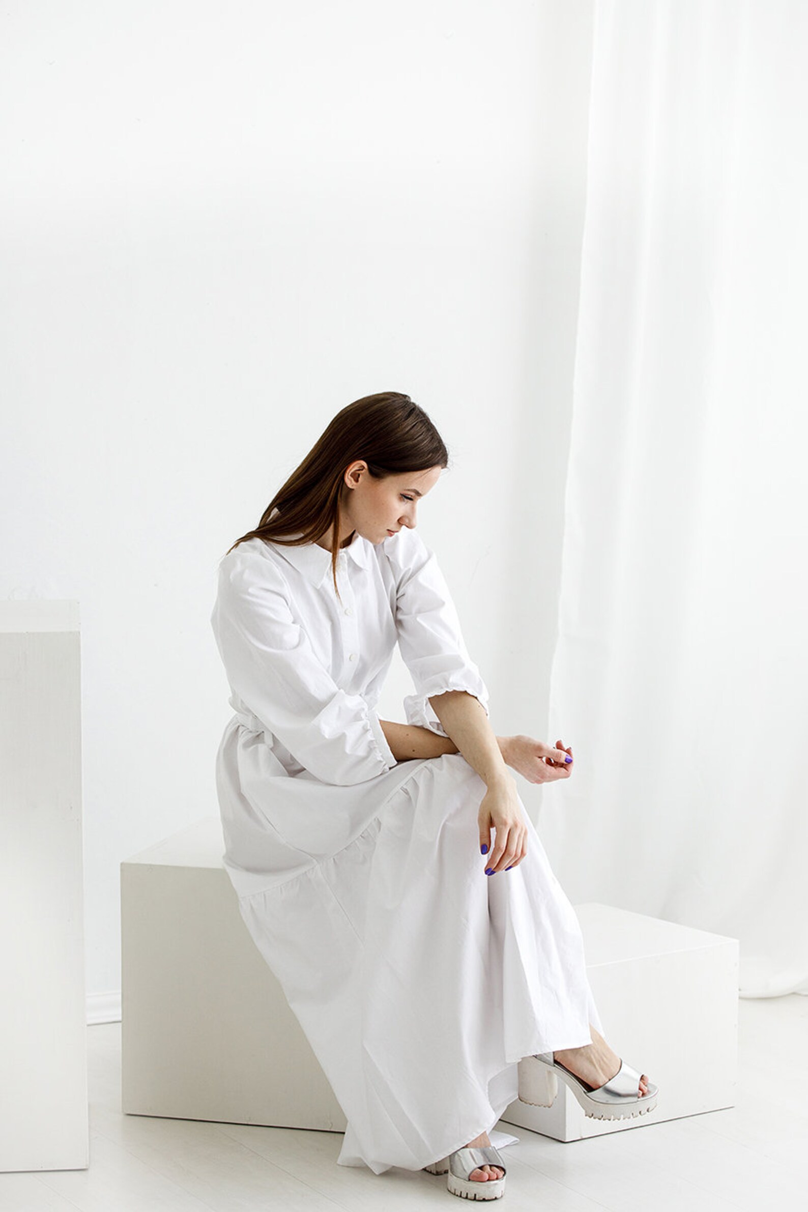 Cotton Tiered Maxi Dress With Belt Maxi Gathered Panels - Etsy