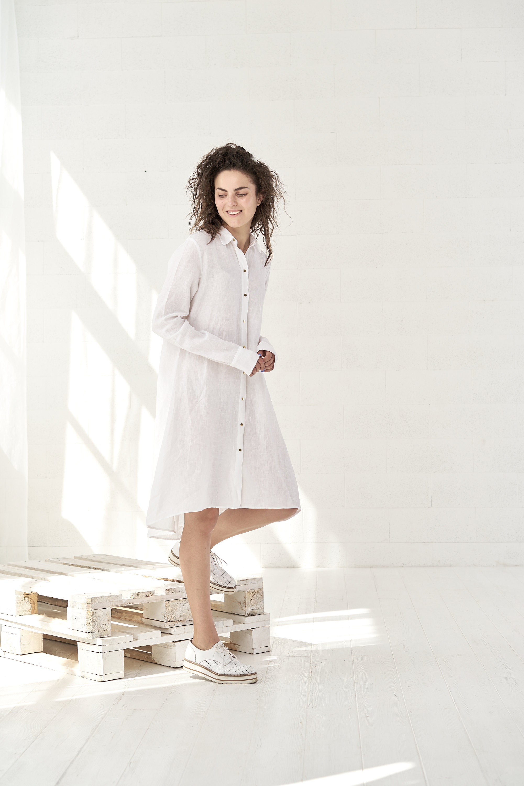 White Shirt Dress Dress For Women Washed Linen Dress Women | Etsy