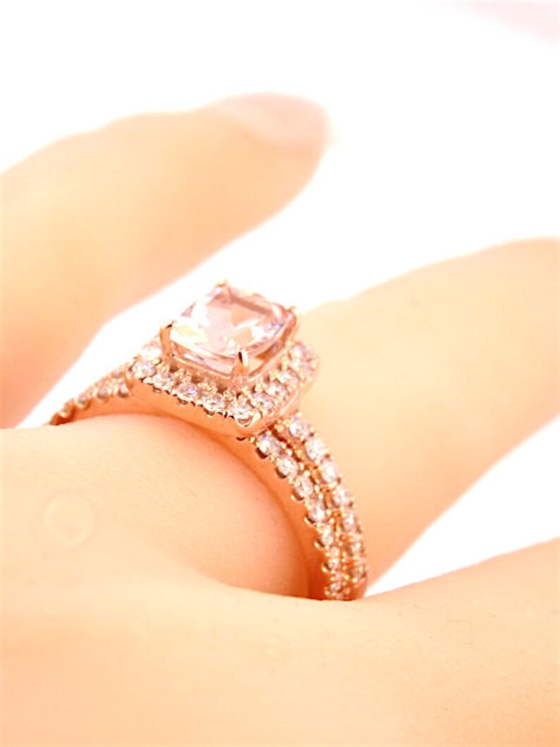 14k Rose Gold Cushion Cut Morganite And Diamond Halo Engagement Etsy