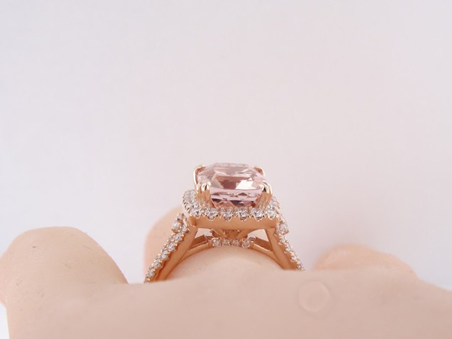 14k Rose Gold Cushion Cut Morganite Diamond Engagement Ring Etsy