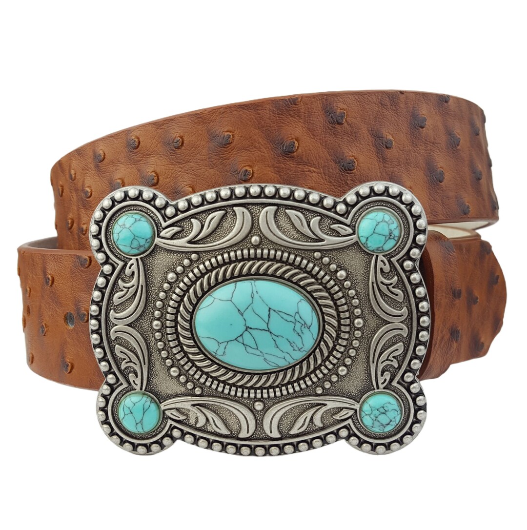 Western Silver Turquoise Buckle W. Ostrich Belt - Etsy