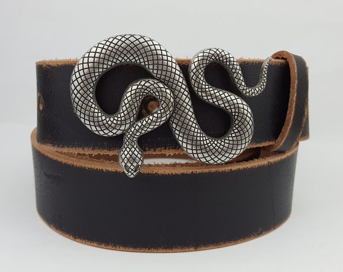 Snake Buckle W. Genuine Distressed Leather Belt - Etsy