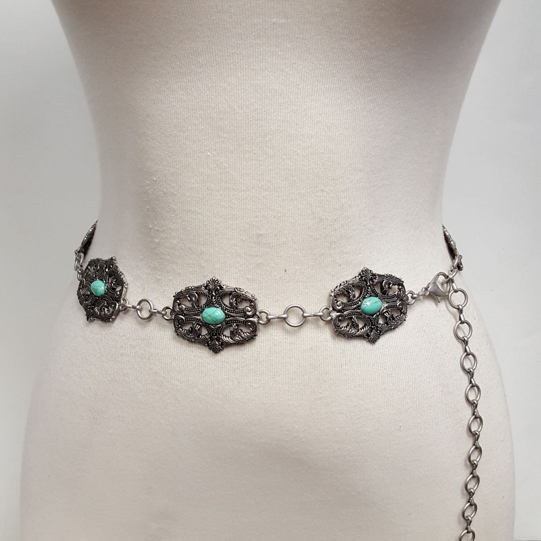 Western Style Concho Chain Belt With Turquoise Stone - Etsy