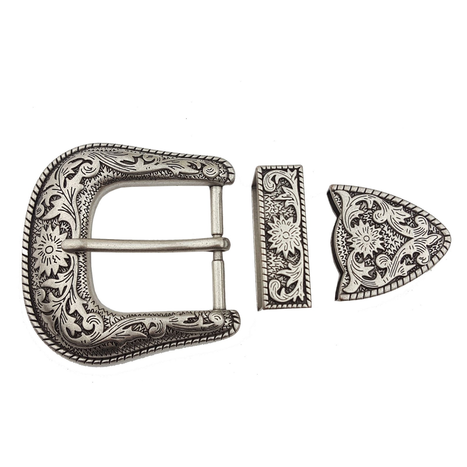 Silver Plating Western Floral Buckle Set | Etsy