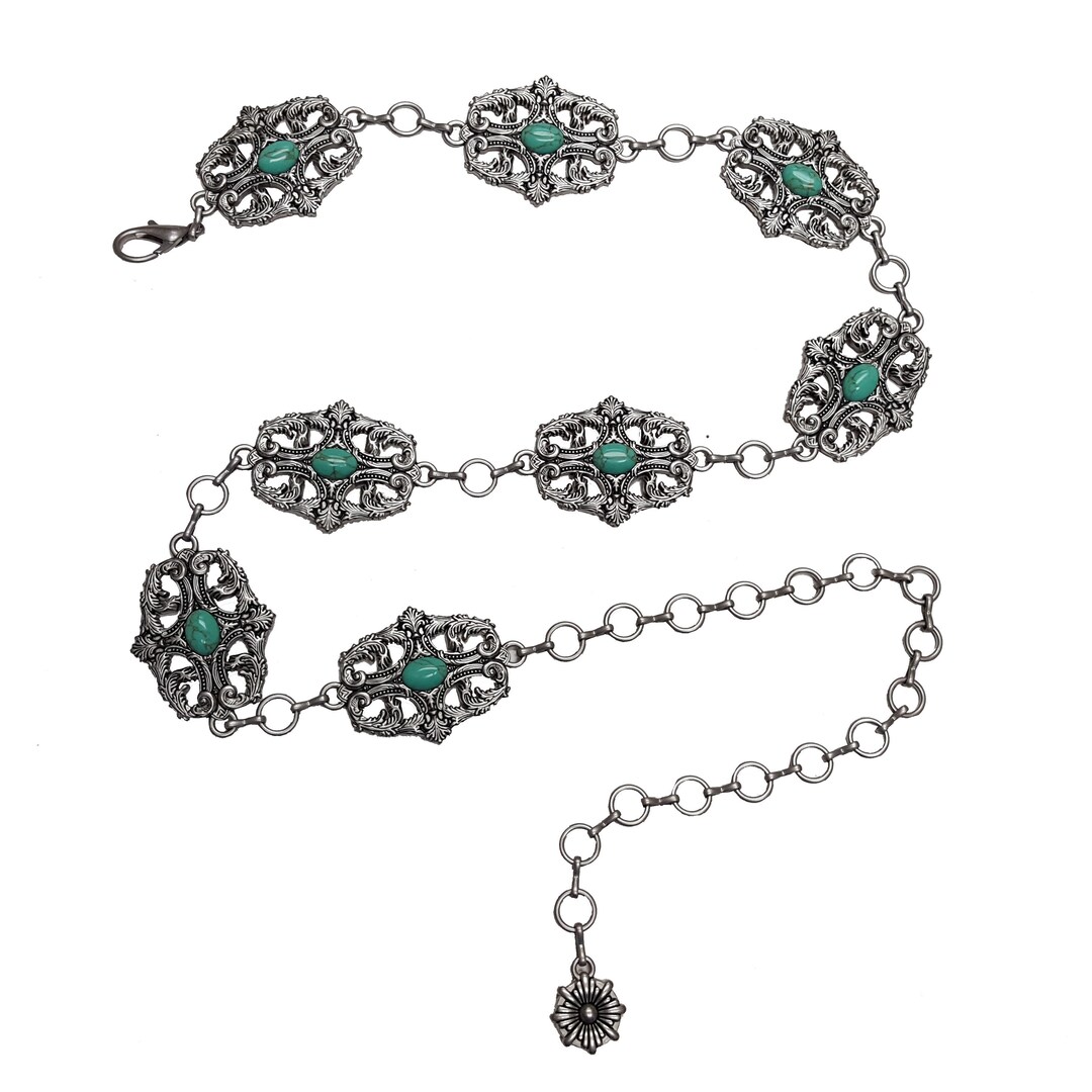 Western Concho Chain Belt With Floral Design - Etsy