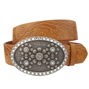 Oval Crystal Floral Buckle With Floral Embossed Belt - Etsy