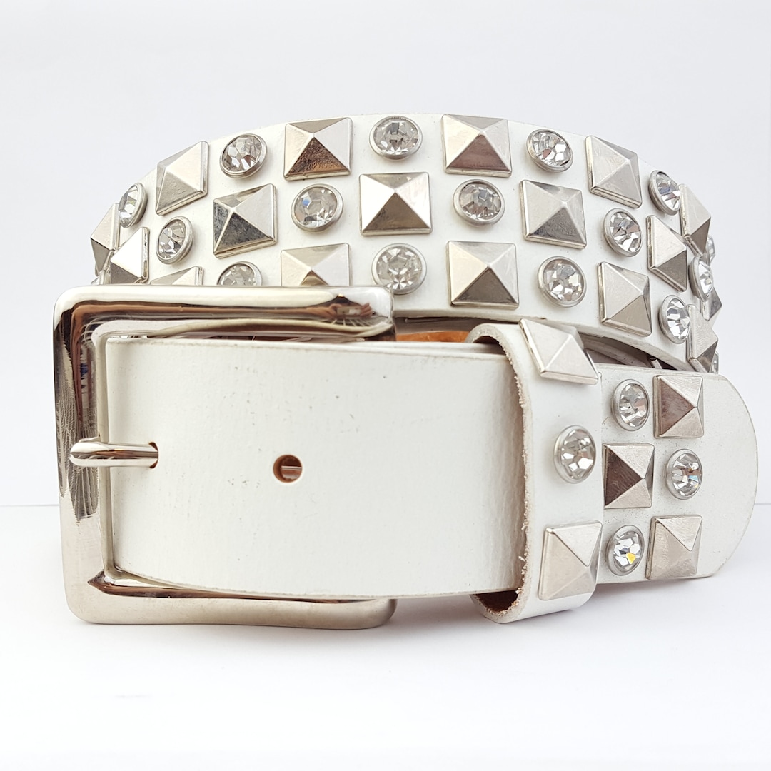 Special Price Due to Limited Size: Genuine Studded Leather White Belt ...