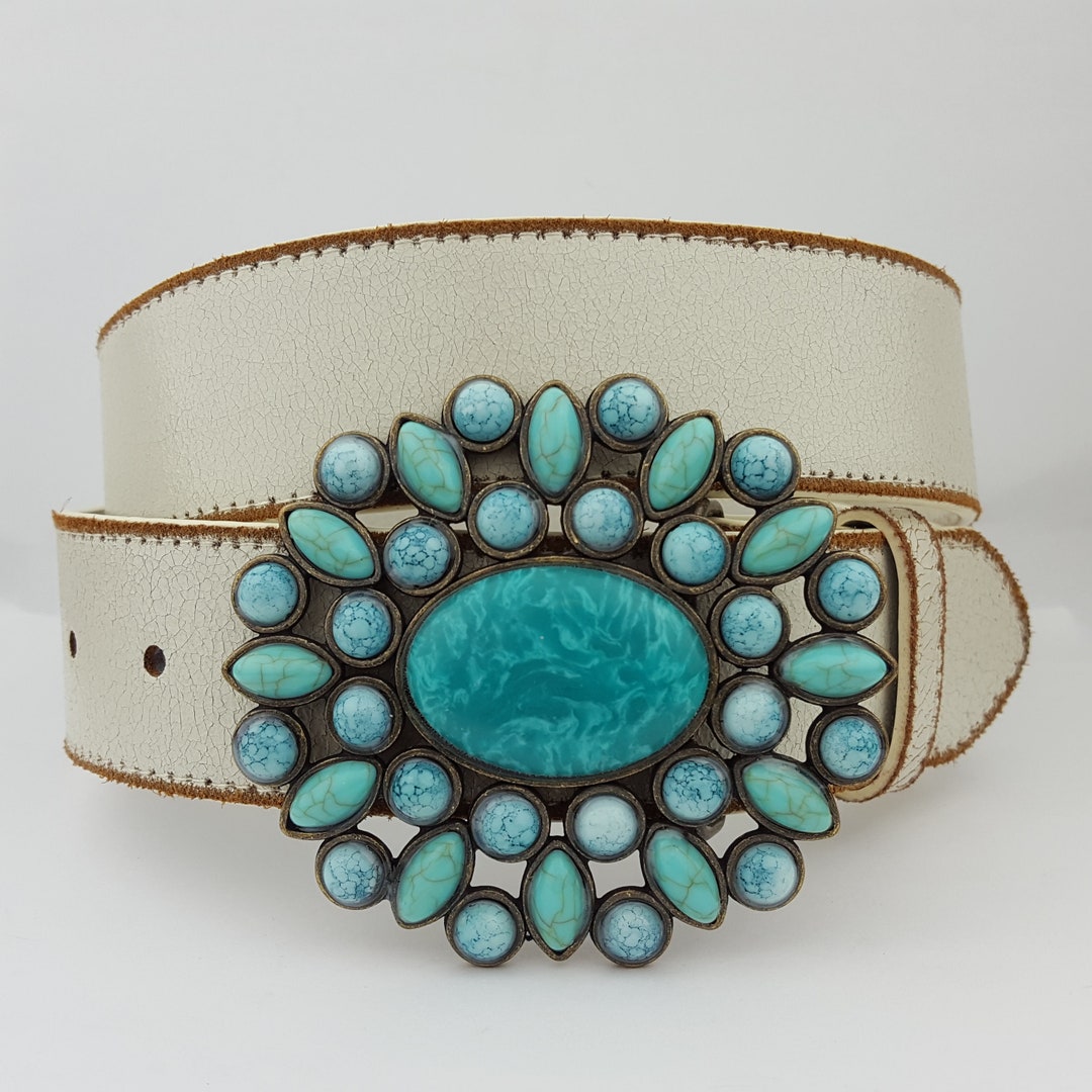 Western Style Buckle in a Vintage Leather Belt With Distress Burnish ...