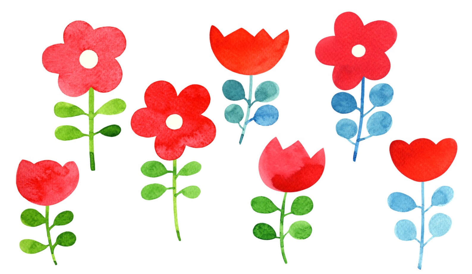 Digital Clip Art, Cute Flower, Red Flower, Watercolor, Hand Painted - Etsy