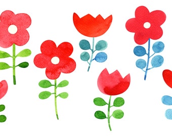 Digital Clip Art, Leaf and Flower, Watercolor Flowers - Etsy