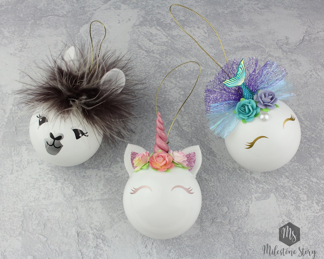 Unicorn Llama Mermaid Ornaments, Personalized Christmas Balls ...