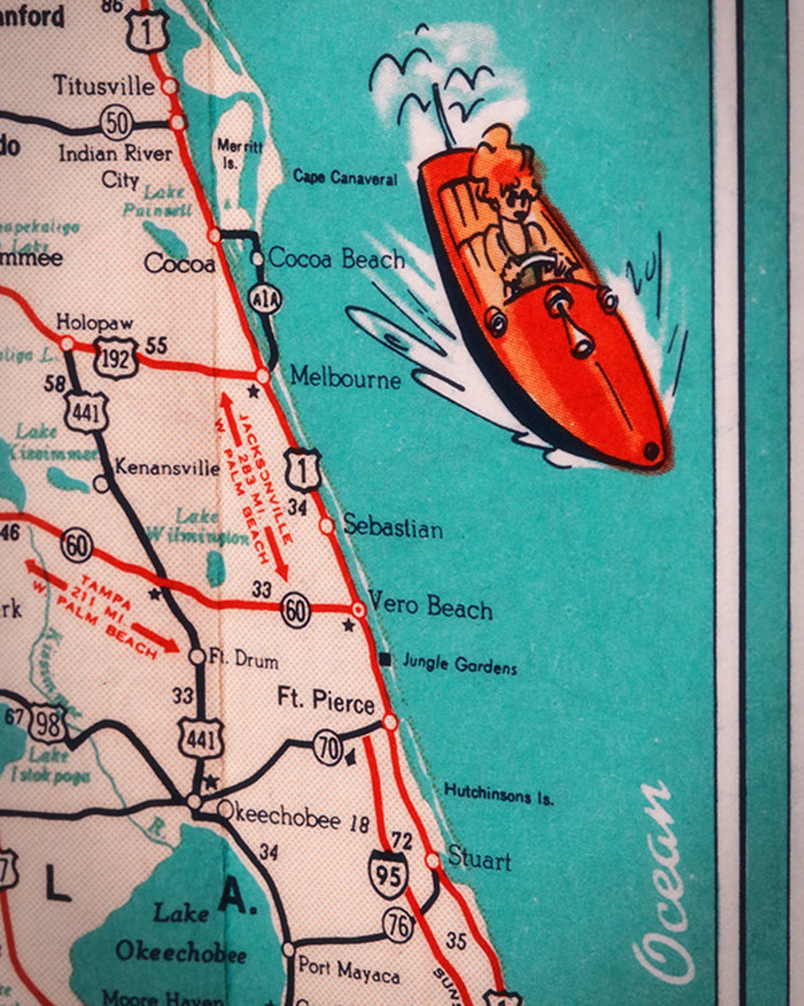 Cocoa Stuart Melbourne Sebastian Vero Beach Retro Beach Map Print Funky ...