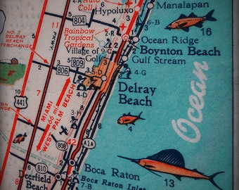 Delray Boynton Boca Raton Hillsboro Beach Retro Beach Map Print Funky ...