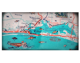 Florida Panhandle Fort Walton Beach Destin Retro Beach Map | Etsy