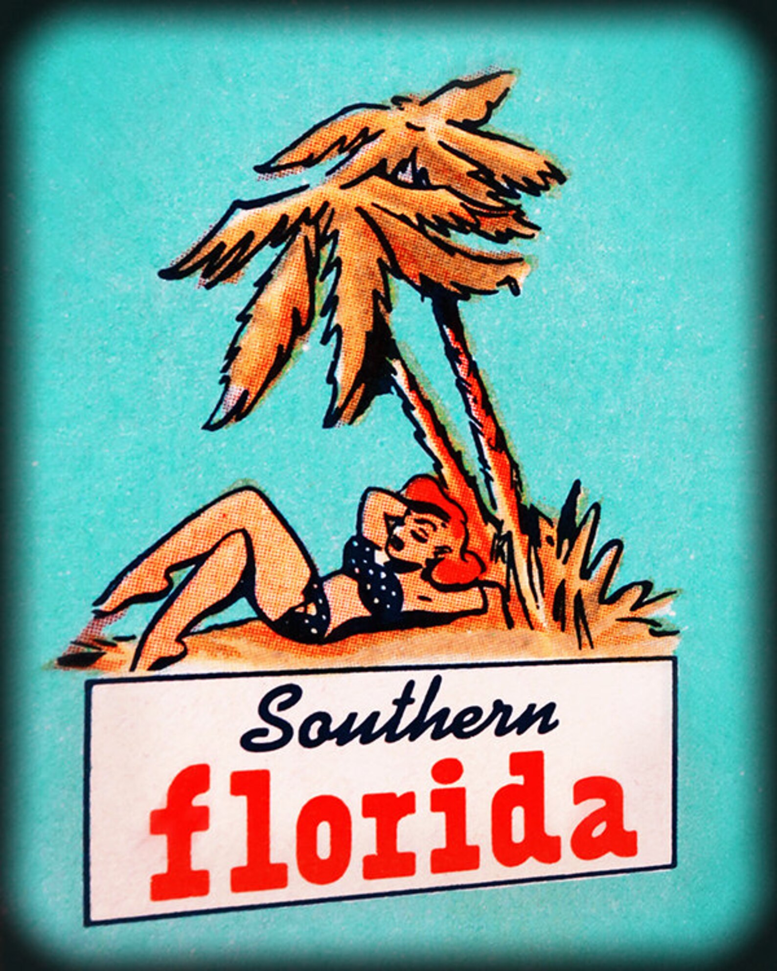 Florida Retro Map Art Print Funky Vintage Girl Turquoise Photo Tourist ...