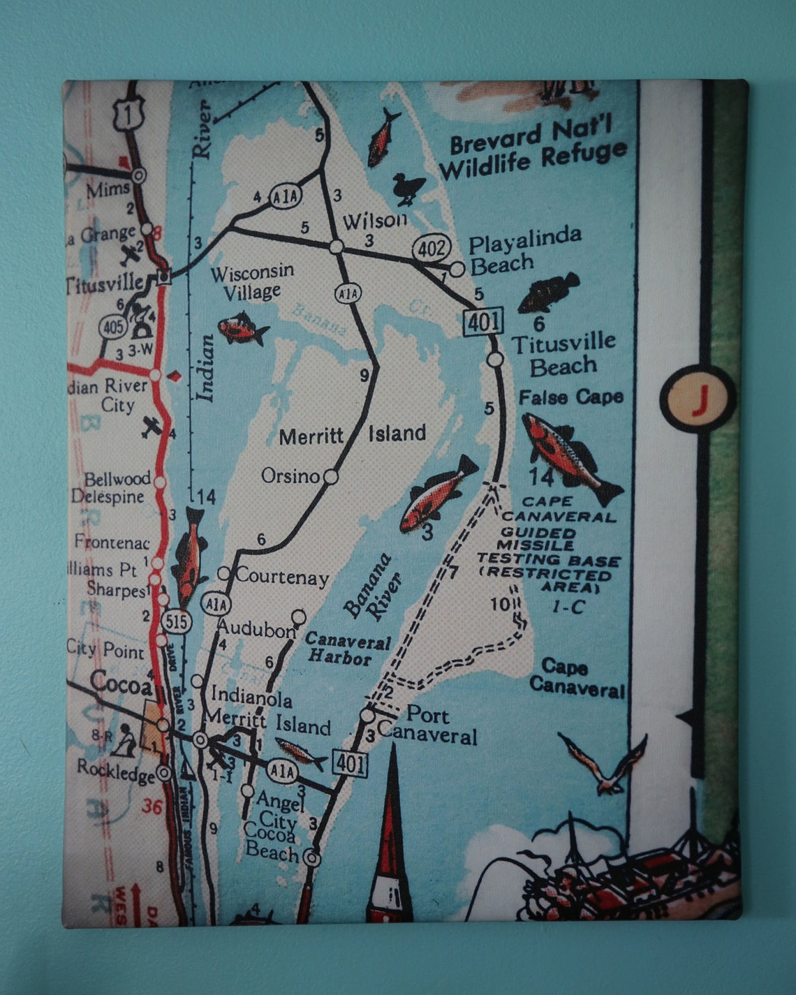 16x20 Custom Map Wrapped Canvas Retro Beach Map Vintage Photo - Etsy
