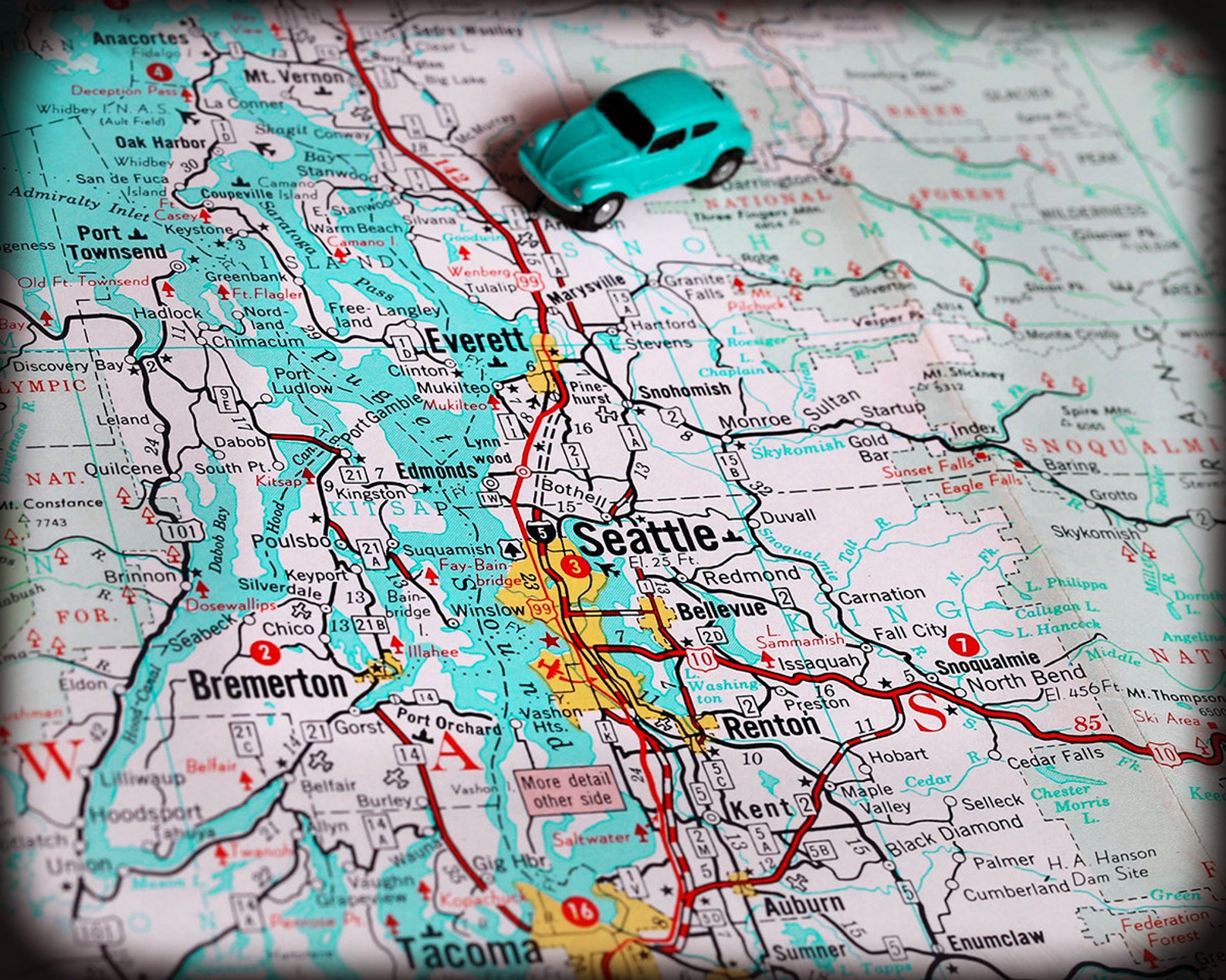 Seattle Bellevue Washington Retro Map Print Photo Funky Vintage Photo ...