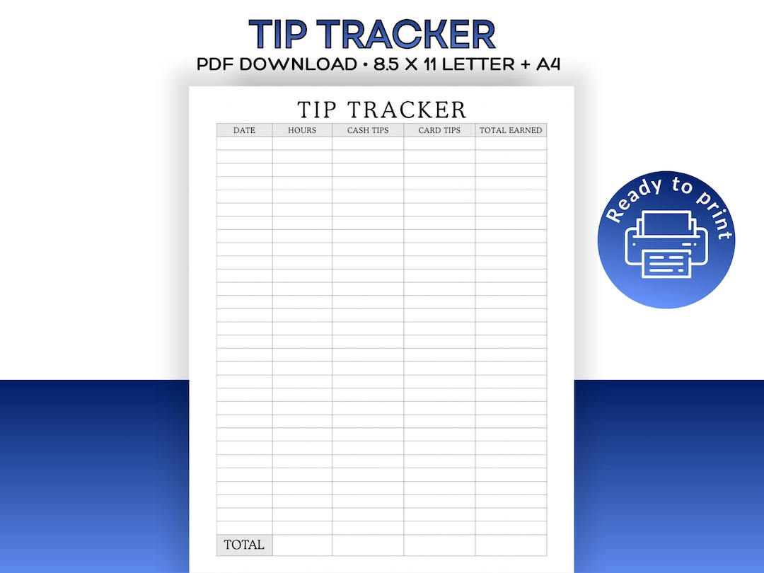 Tip Tracker Gratuity Log | Printable PDF | Monthly Shift Tracker - Etsy