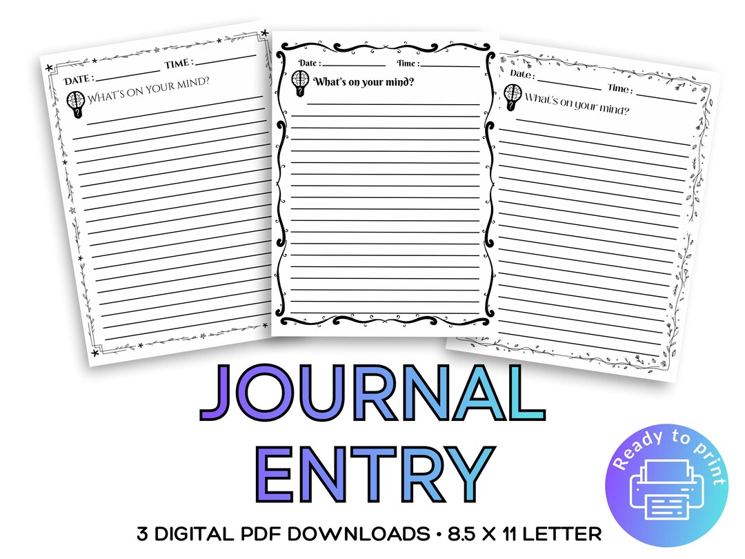 Journal Entry Pages | Printable PDF | Simple Daily Journal Template ...