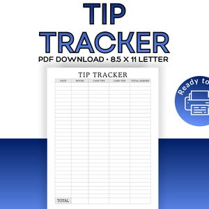 Tip Tracker Gratuity Log | Printable PDF | Income Tracker Monthly ...