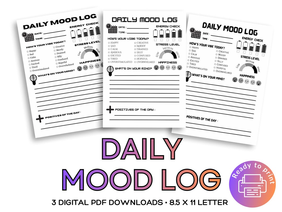 Daily Mood Log Tracker | Printable PDF | Mental Health Journal Template ...