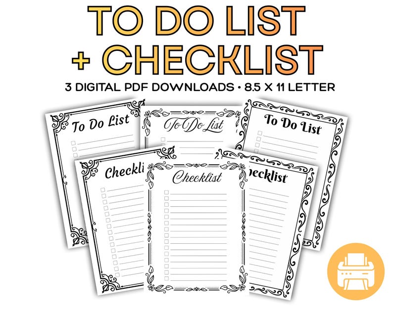 To Do List Checklist | Printable PDF | Simple Single Page Template - Etsy