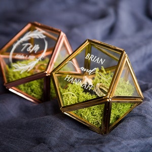 Geometric Glass Ring Box With Moss - Rose Gold or Gold - Personalized ...