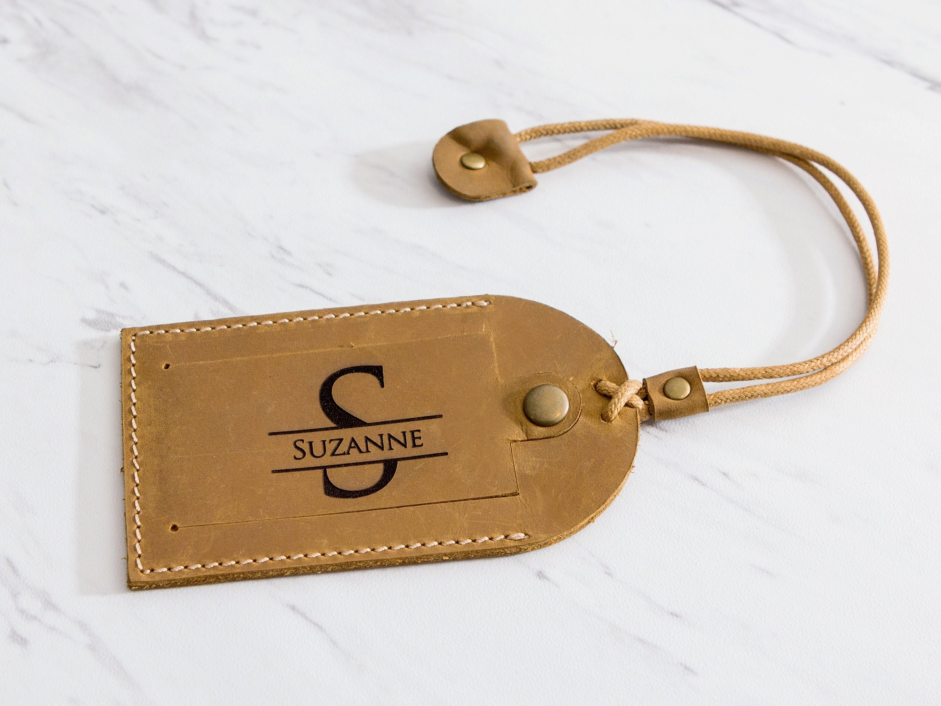 Engraved Luggage Tag with Contact Card Leather Travel Bag | Etsy