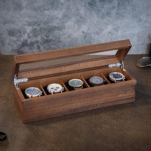 Wide Wood Watch Box design 5 Mens 5 Slot Watch Display Case With ...