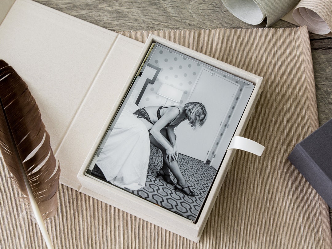 4x6" Boudoir Linen Box - Linen Fabric Photo Storage Box, Boudoir ...