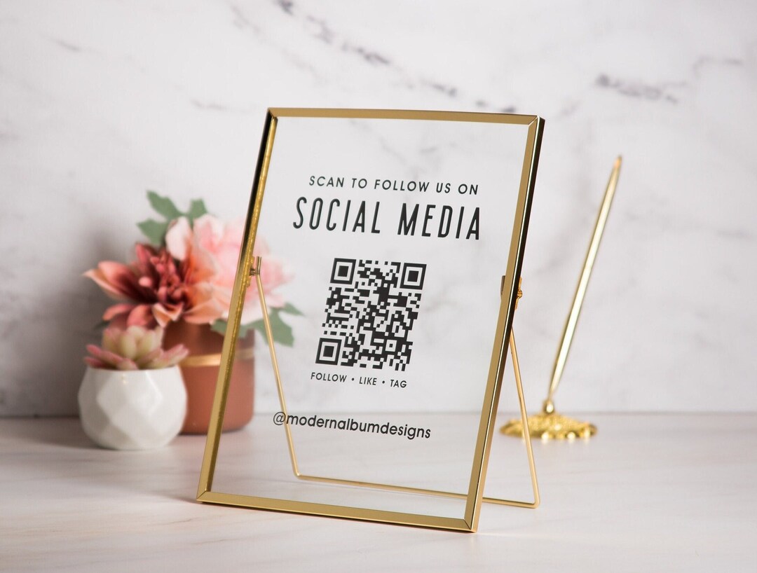 Gold Glass Social Media QR Sign - 6.5x7.75 Scan to Follow Instagram ...