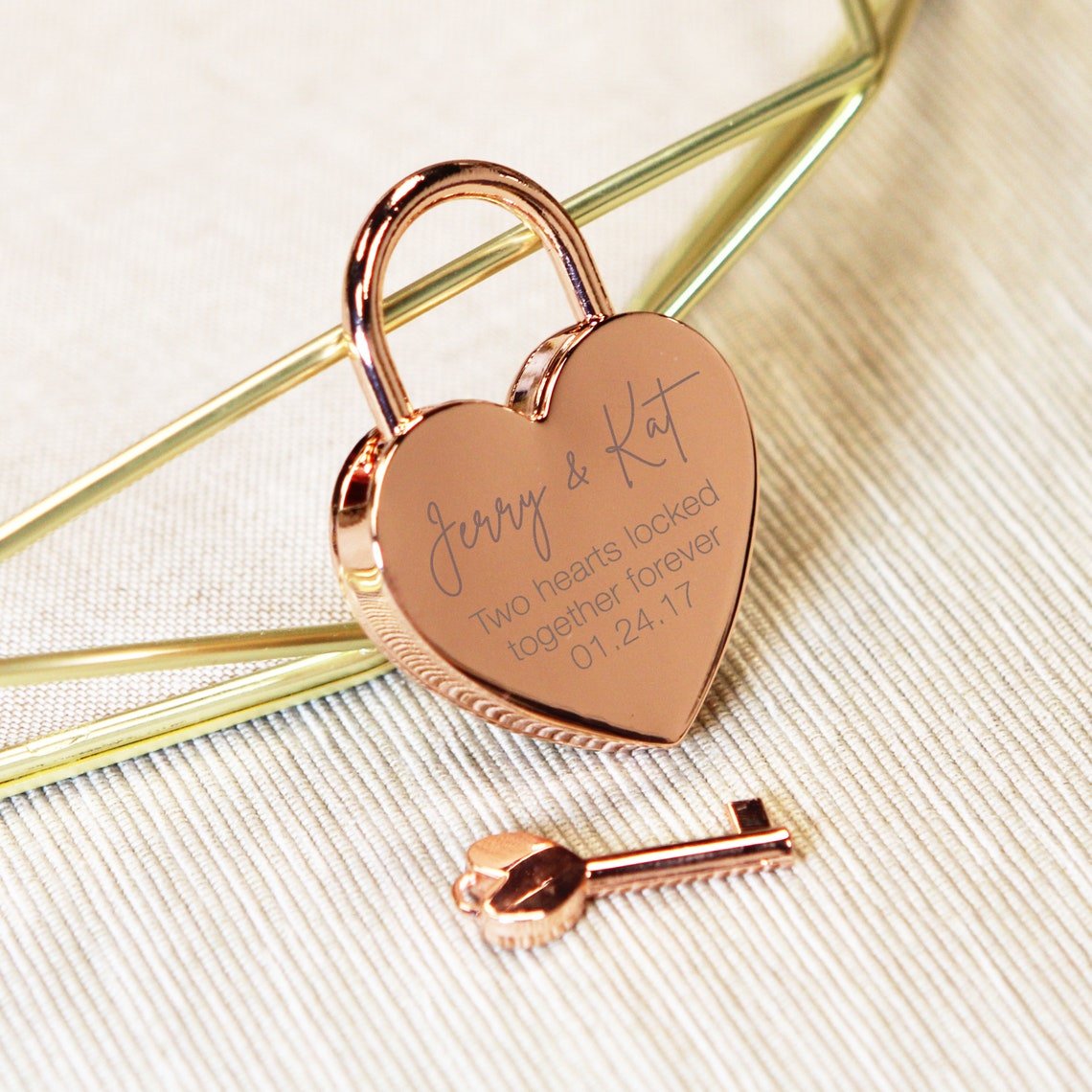 Engraved Heart Love Lock With Key Gold Silver Rose Gold | Etsy