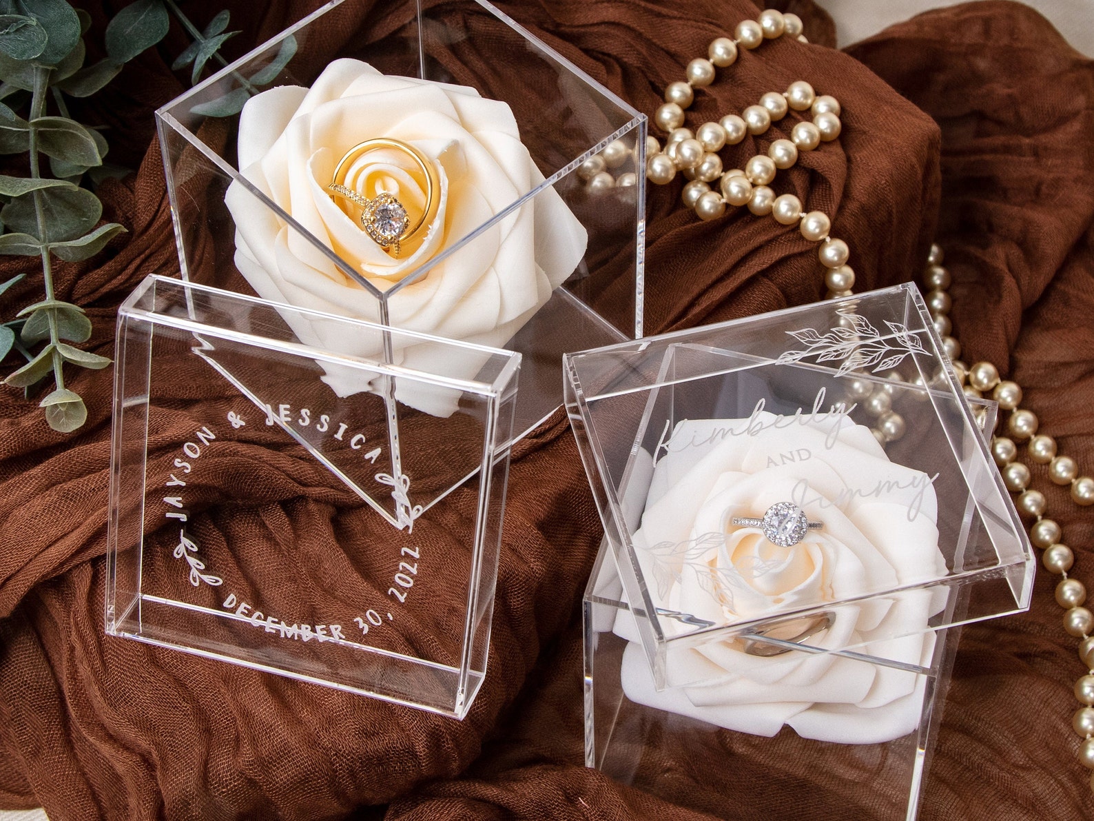 Acrylic Cube Ring Box With Rose Ring Holder Etched Clear - Etsy