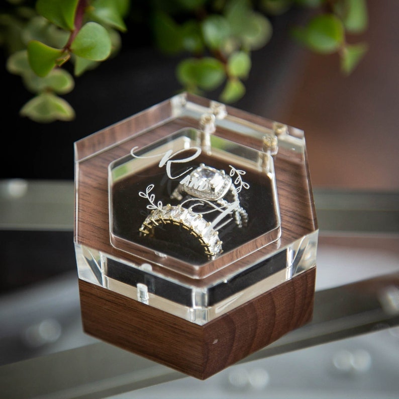 Hexagon Double Flip Ring Box With Clear Acrylic Lid Wedding - Etsy