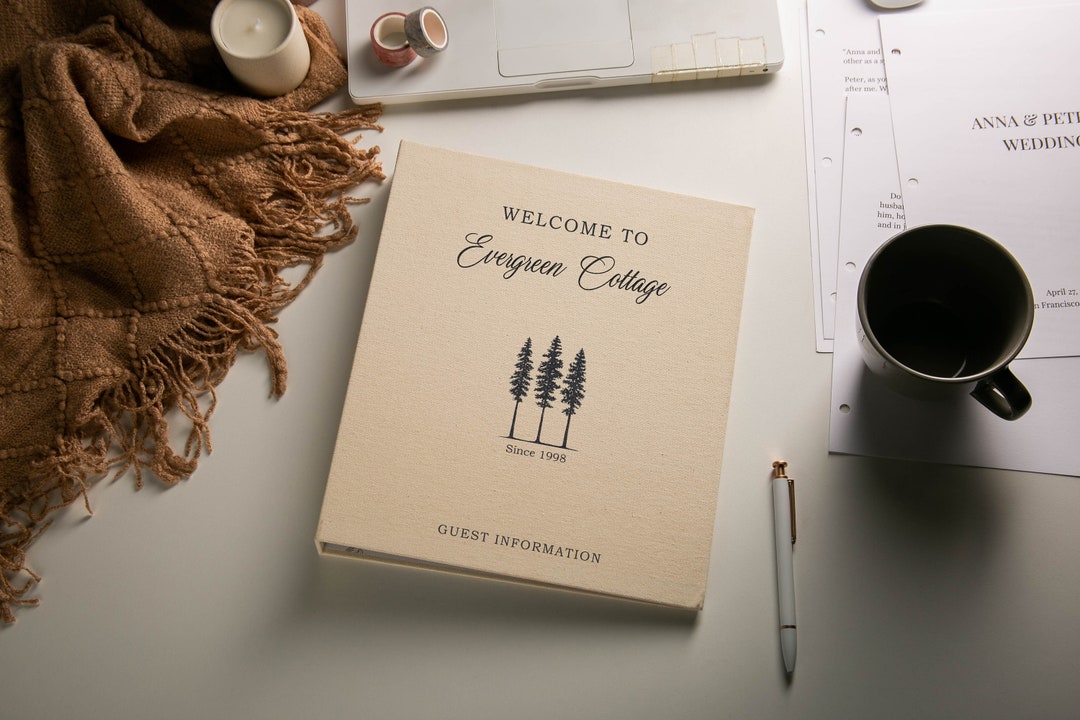 Rental 3 Ring Linen Binder design 2 Refillable Welcome Book, DIY Cream ...