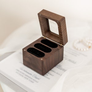 Triple Flip Wood Ring Box With Glass Lid UV Printed Ring Box for 3 ...