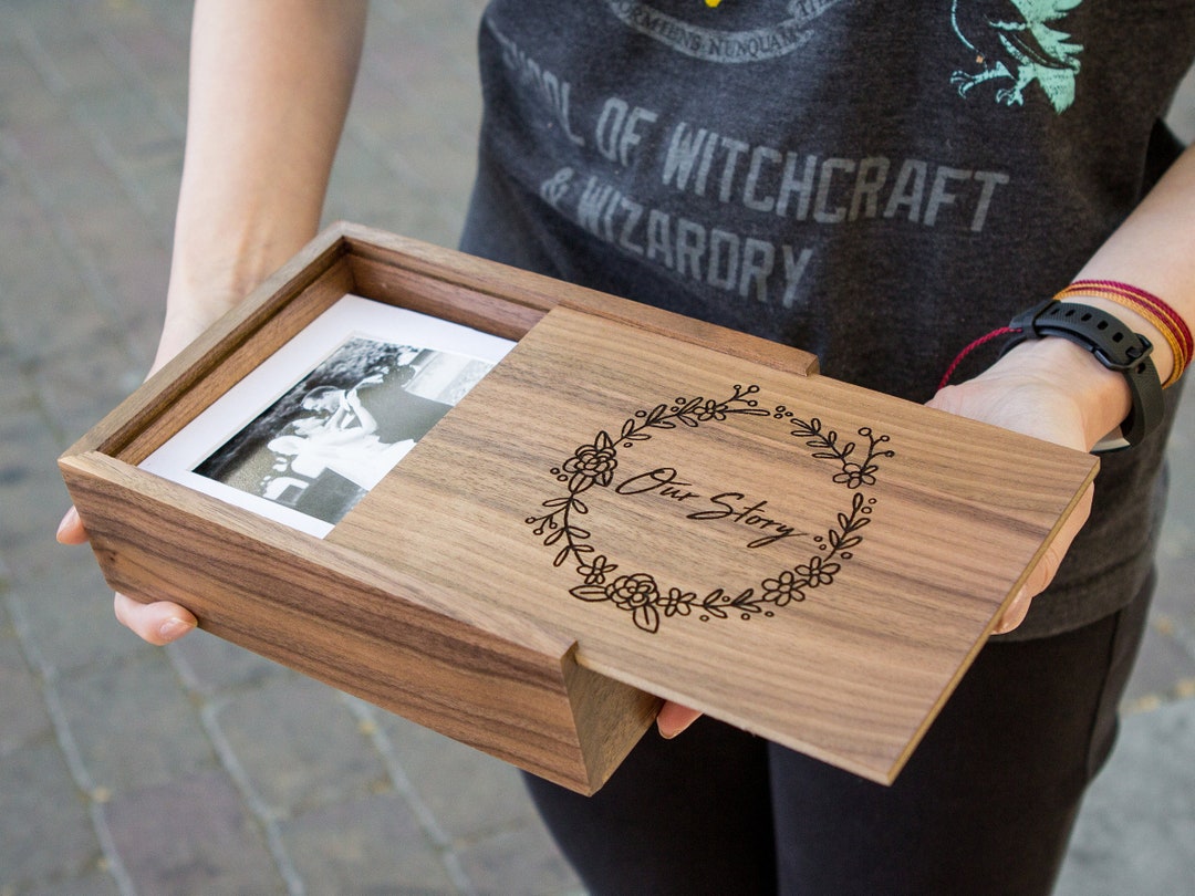 5x7" Wood Photo Memory Box - Wedding Photography Storage, Keepsake Box ...