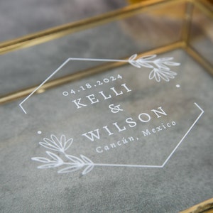 5x7" Gold Glass Photo Box - Optional Photo Mats, Picture Keepsake Box ...