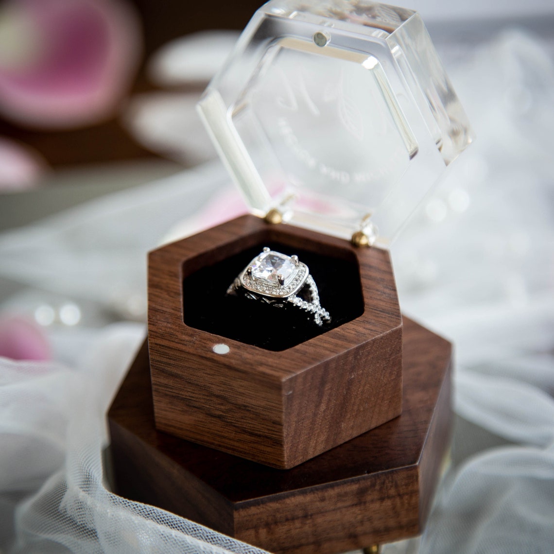 Hexagon Mini Flip Ring Box W Clear Acrylic Lid Single Ring - Etsy