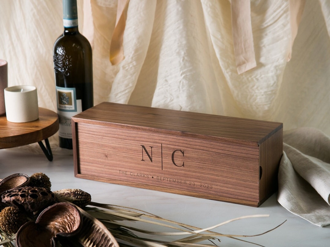 Wood Wine Box (design 12) - Walnut or Pine Box for Wine Champagne ...