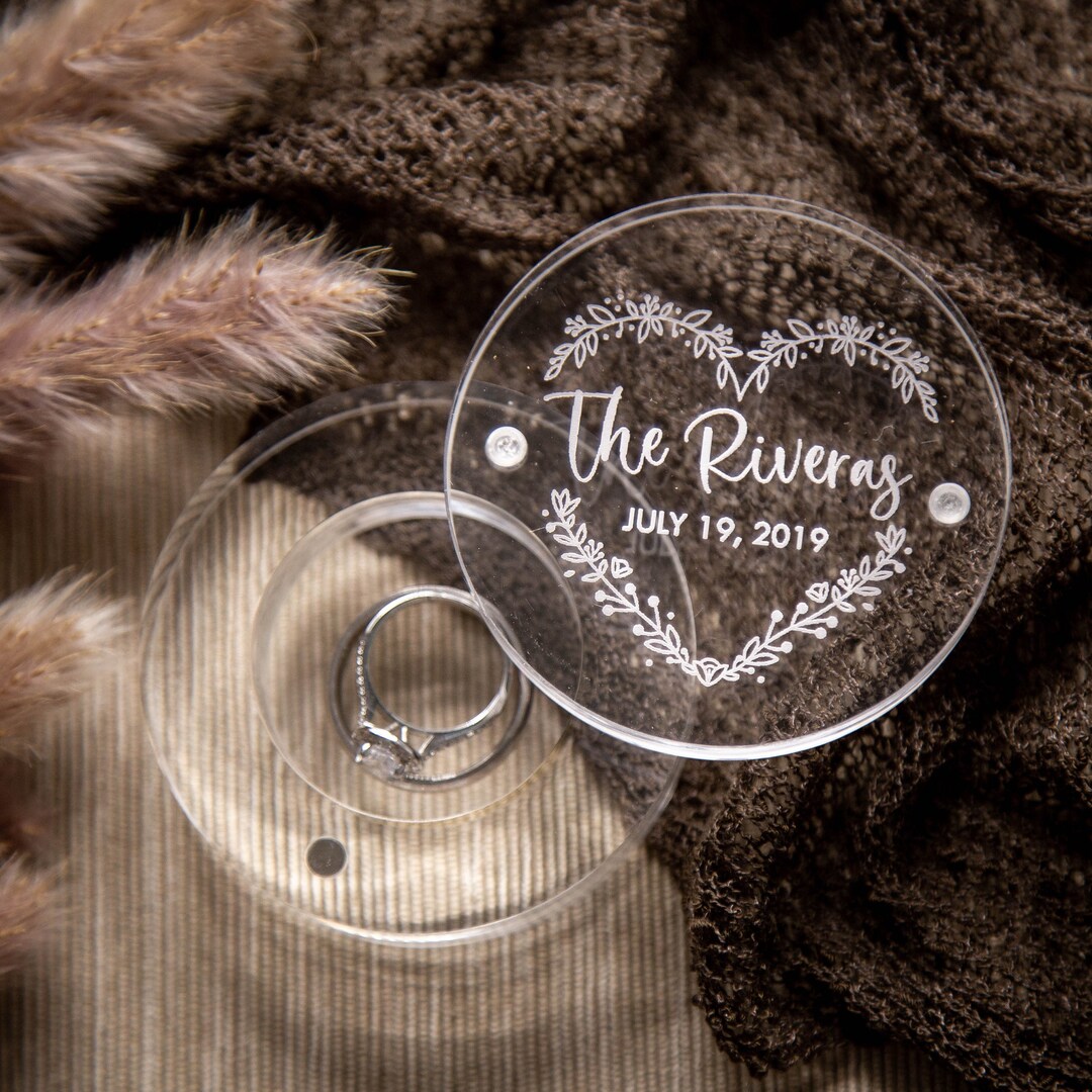 Clear Round Ring Box - Engraved Acrylic Wedding Ring Bearer Box ...
