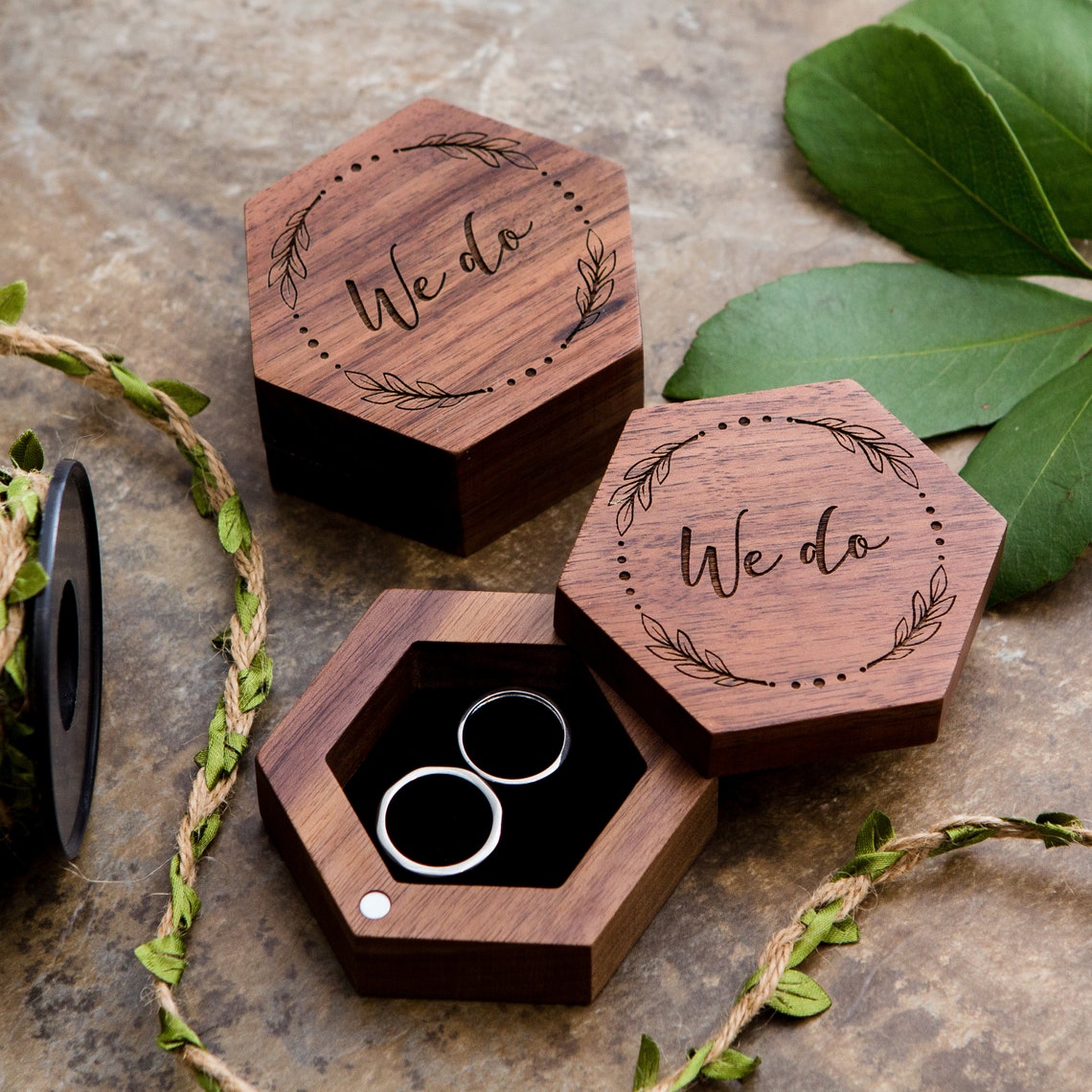 Hexagon Wood Ring Box Engraved Ring Bearer Box for Wedding - Etsy