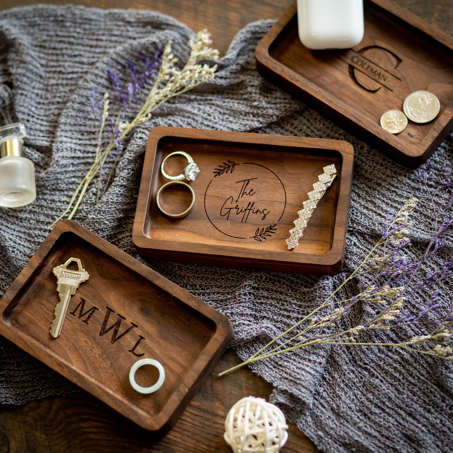 Rectangle Wood Tray Engraved Key or Ring Dish Bedside - Etsy