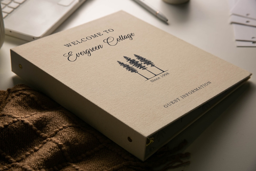 Rental 3 Ring Linen Binder (design 2) - Refillable Welcome Book, DIY ...