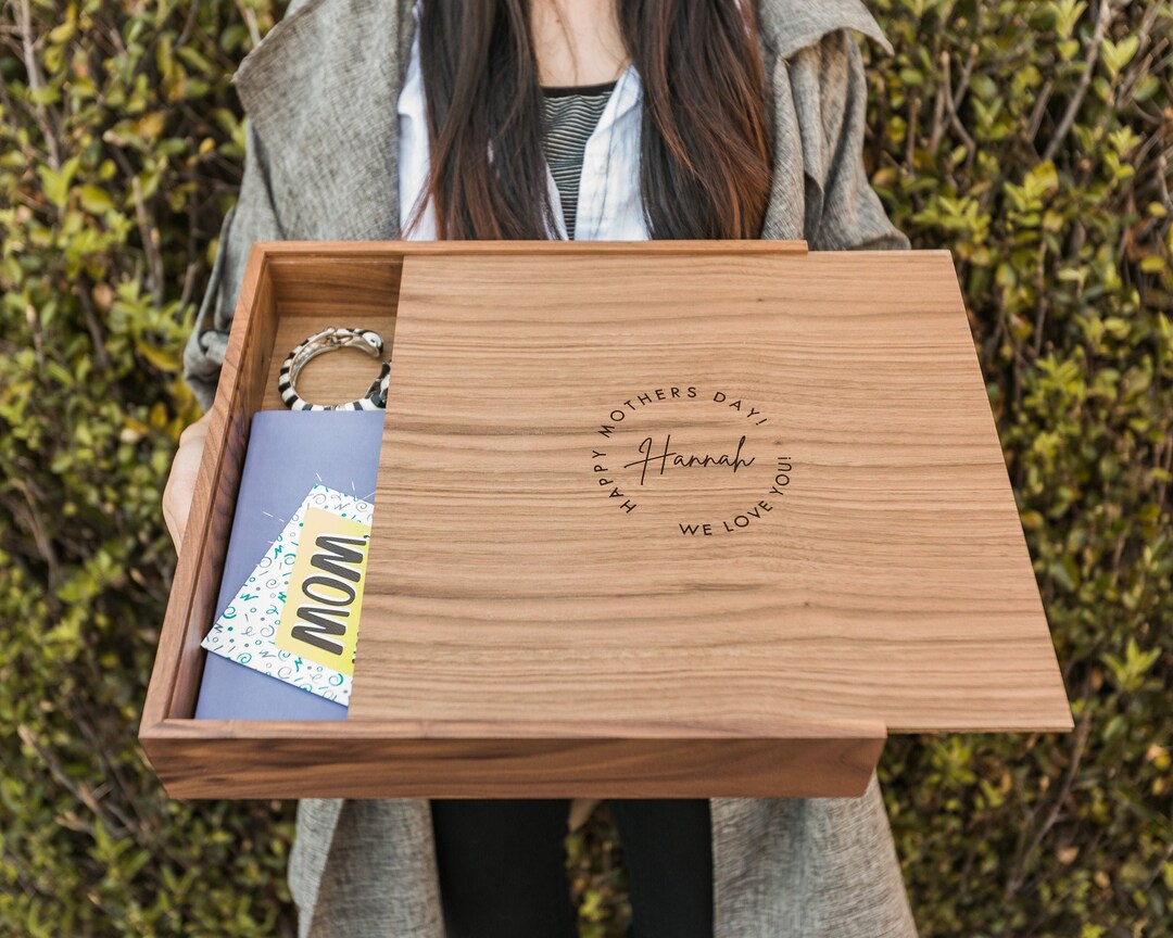 Wood Memory Box - Engraved Keepsake Storage Box With Slide Wooden Lid ...