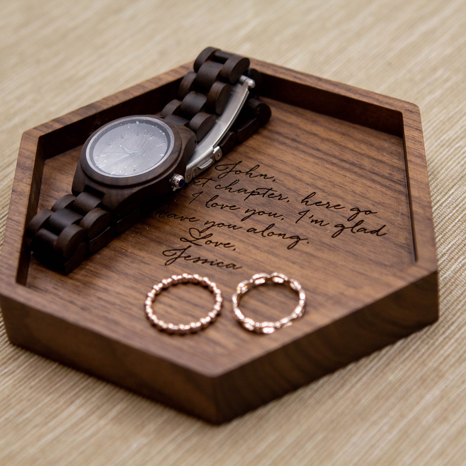 Hexagon Wood Tray Engraved Key or Ring Dish Wedding Gift - Etsy