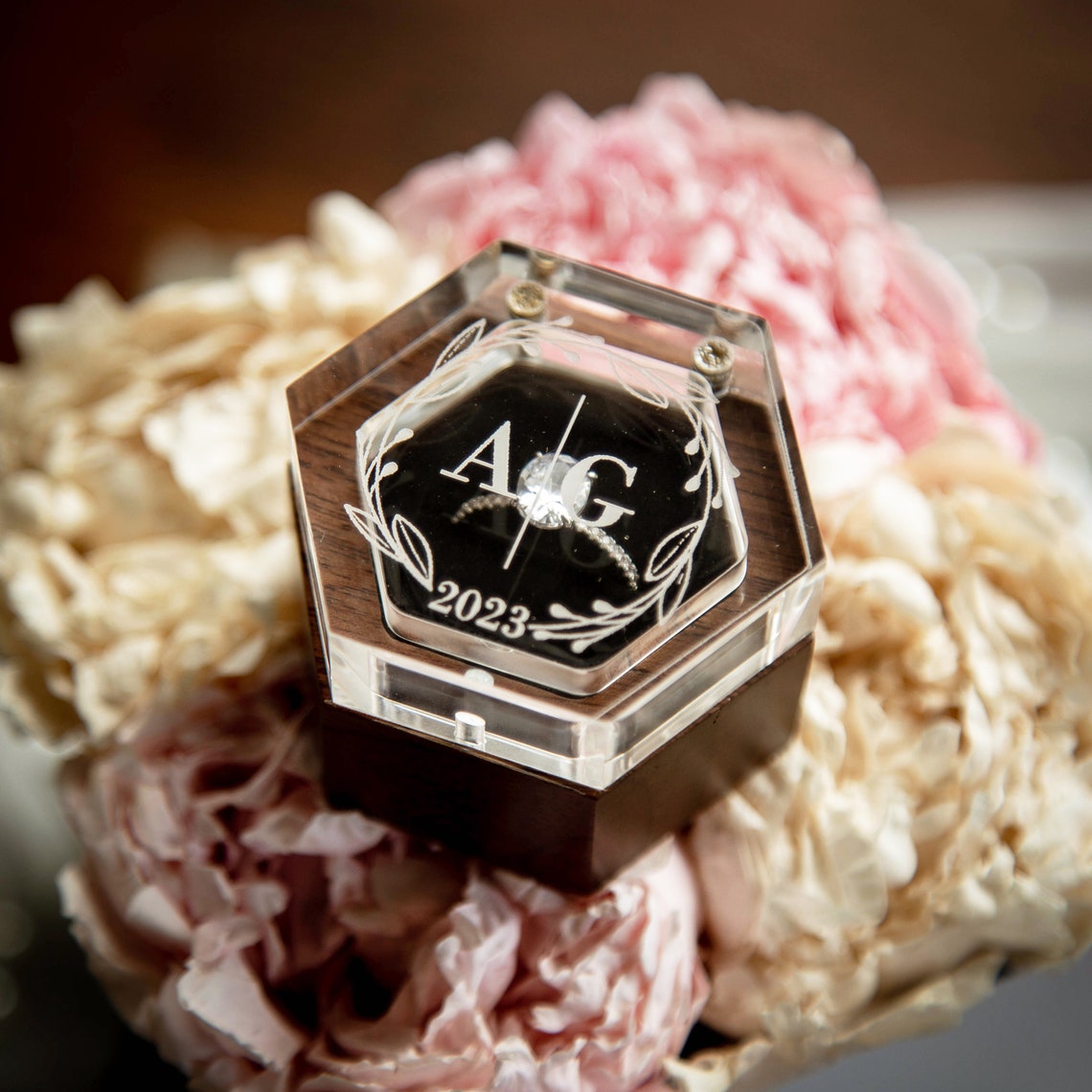 Hexagon Mini Flip Ring Box W Clear Acrylic Lid Single Ring - Etsy