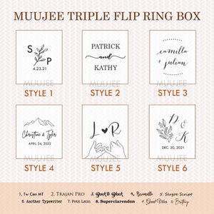 Triple Flip Wood Ring Box With Glass Lid UV Printed Ring Box for 3 ...